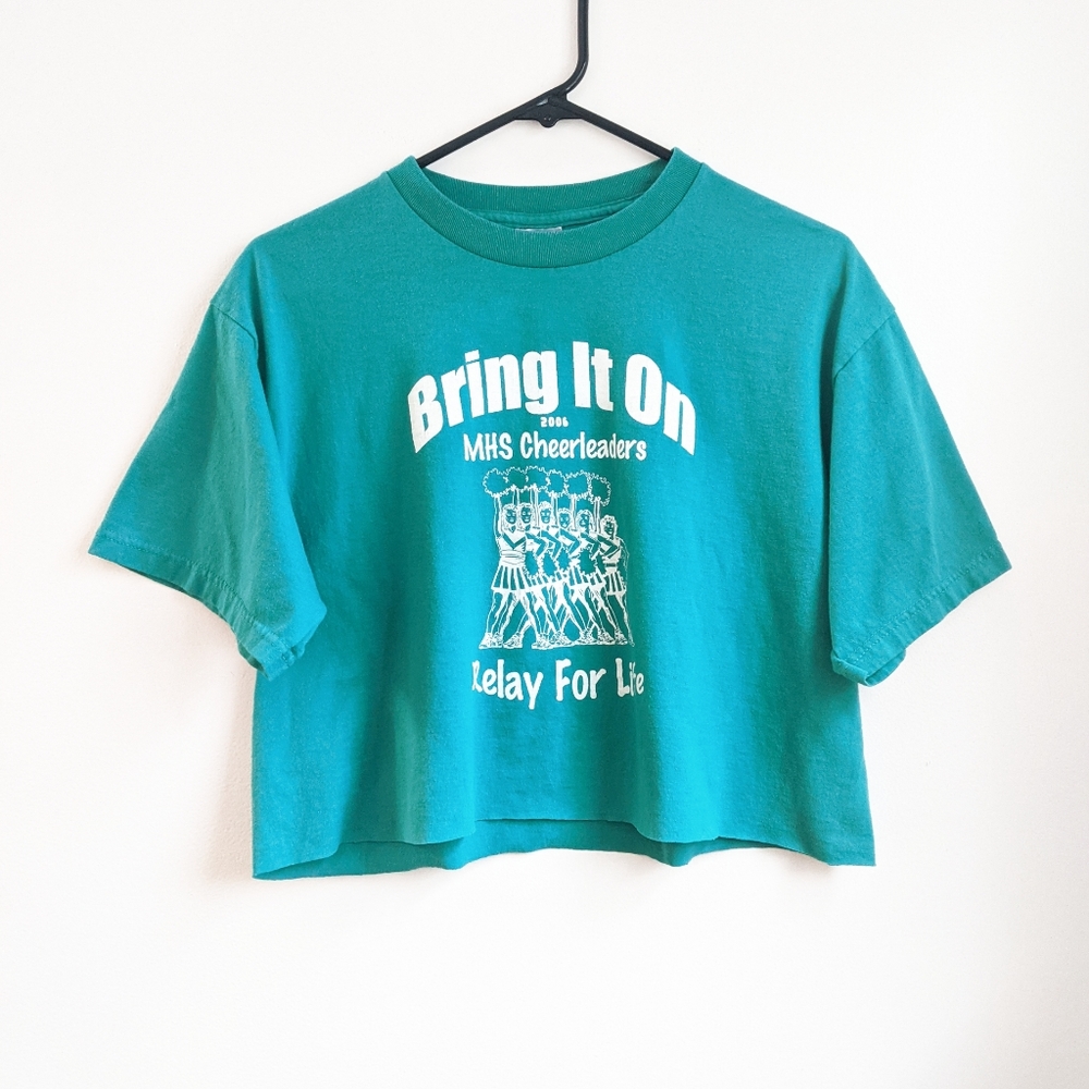 2000s Teal Cheerleaders Oversized Cropped Tee - Gem